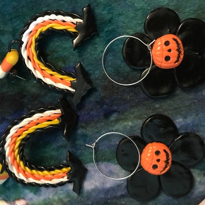 Halloween Candy Corn Bat Earrings - Etsy