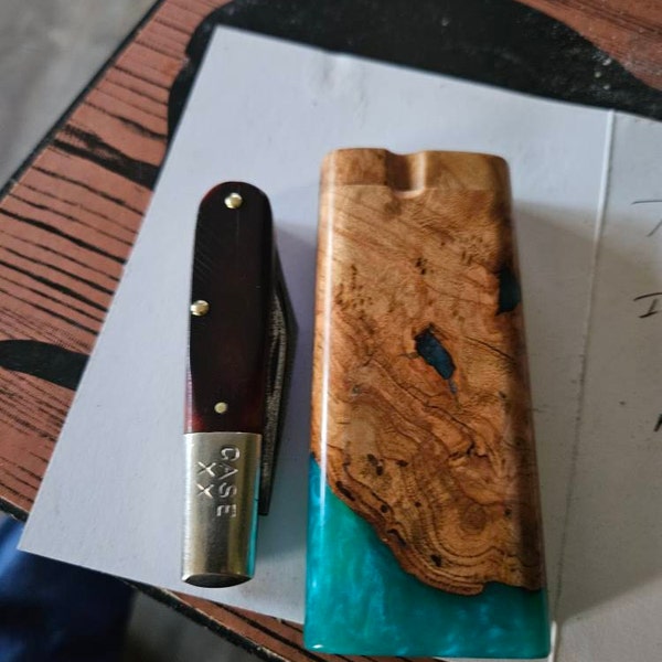 Cherry Burl Dug-out One Hitter Box & Handmade Aluminum One Hitter Bat ...