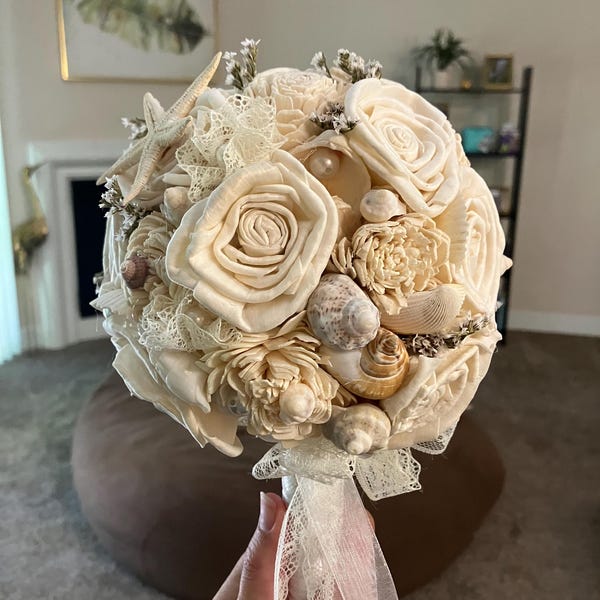 Shell Bouquet, Bridal Bouquet Shell, Bridesmaid Bouquet, Beach Wedding ...