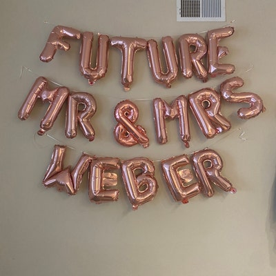 Future Mr & Mrs Balloon Banner W/ Custom Name Letter Balloons Gold ...