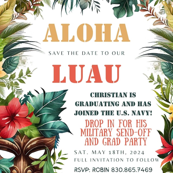 Editable Luau Birthday Invitation, Aloha, Hawaiian Invitation, Luau ...