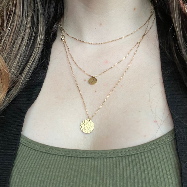 Delicate Layered Necklaces Set of 3 Necklaces, Disc Necklace, Choker ...