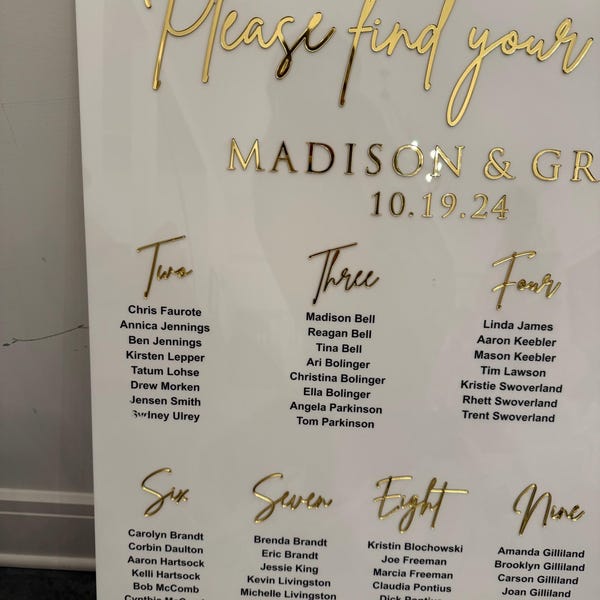 Gold Mirror Wedding Seating Chart Alphabetical Order Seating Plan Find ...