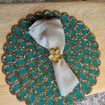 Handmade Table Runner, Lemon and Leaves Beaded Runner Floral ...