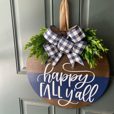 Fall Front Door Decor Happy Fall Y'all Fall Door Hanger Fall Wreath ...