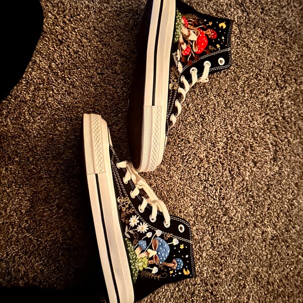 Embroidered Converse Mushroom and Frog, Converse High Tops Chuck Taylor ...