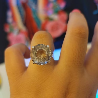 Large Natural Crystal Quartz Ring Solid Silver 1616MM Round - Etsy