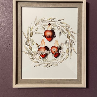 Three Hearts of the Holy Family Art Print, Holy Family Hearts, Sacred ...