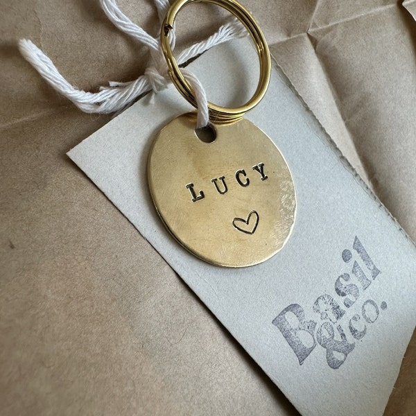 Custom Hand Stamped Dog Tags - Gold Handmade Engraved Typewriter Font ...