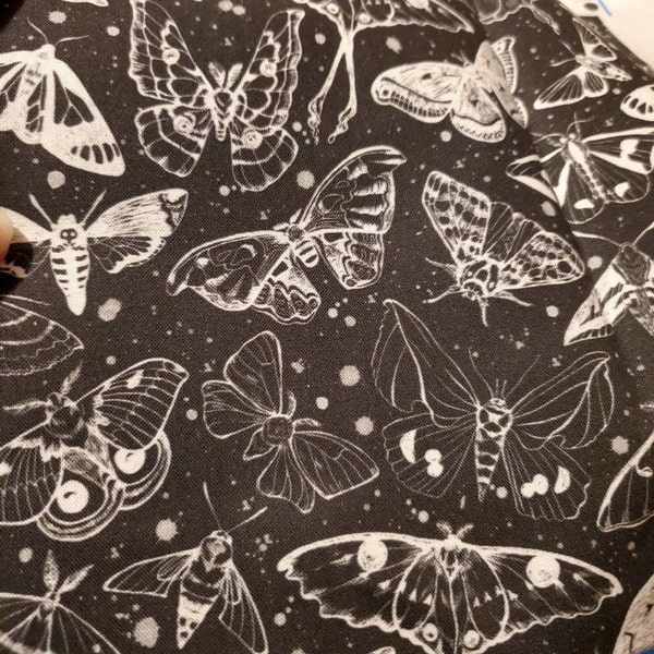 Moth Fabric - Moth Magic by Spookishdelight - Black White Butterfly ...