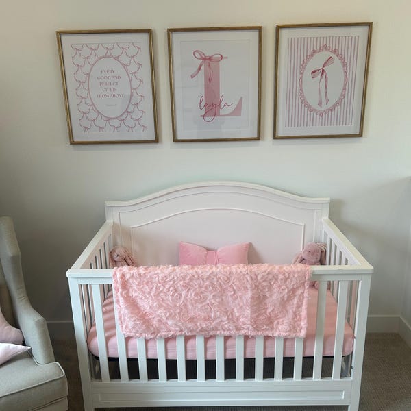 Pink Theme Bow Girl Nursery Decor for Girl Bedroom Monogram Bow Print ...