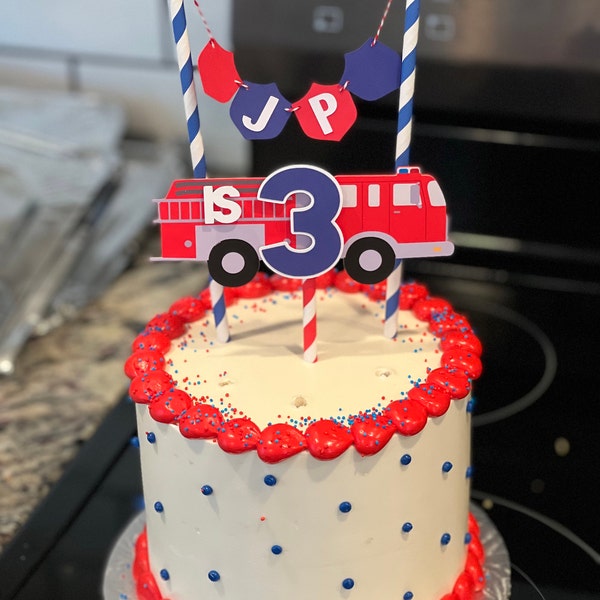 First Responder Cake Bunting Topper and Mini Age Fire Truck Cake Topper ...