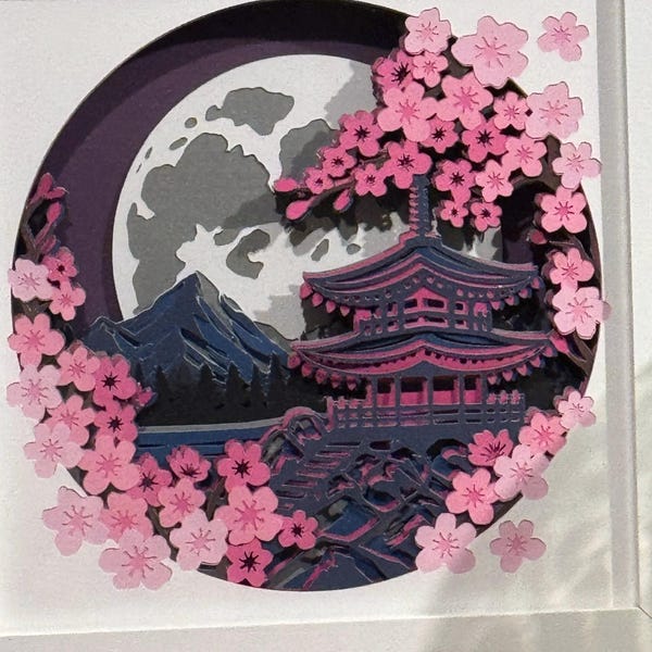 Japanese Cherry Blossoms Shadow Box Svg, Asian Shadow Box Svg, Japanese ...