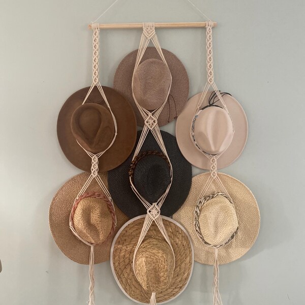 Macrame Hat Holder, Wall Hanger for Hat, Macrame Storage, Boho ...