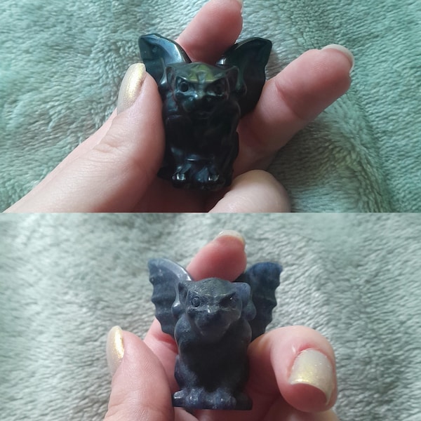 Rainbow Fluorite Mini Carvings | Bat, Skull, Kitty or Elephant ...