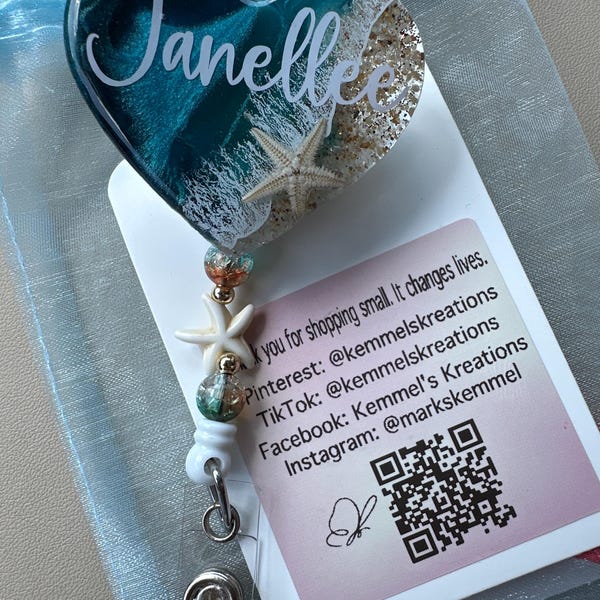 Ocean Badge Reel, Beach Retractable Beaded Badge Buddy, Cute Summer ID ...