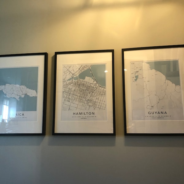 Personalized Set of 3 Any City Map Prints Custom Locations Home Town ...