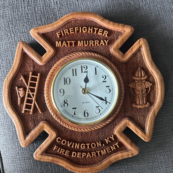 Firefighter Maltese Cross Personalized Hardwood Clock Award Made in ...