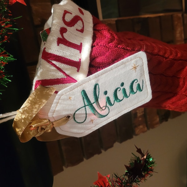 6 Inch Embroidered Stocking Gift Tag - Etsy