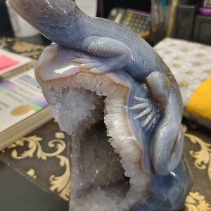 11.4 Natural Chalcedony Hand Carved Crystal Leopard Sculpture, Unique ...