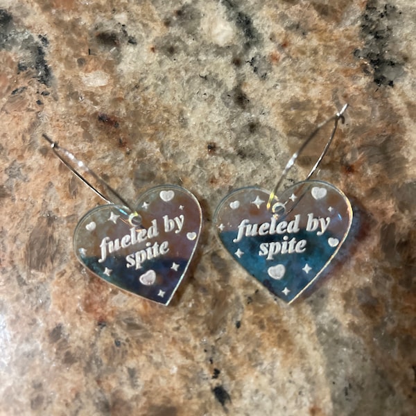 Iridescent Fueled by Spite Heart Hoop Earrings - Etsy
