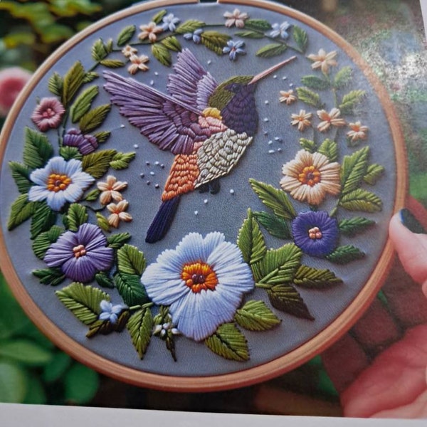 Purple Hummingbird Hand Embroidery Pattern, Hummingbird Pattern, Spring ...