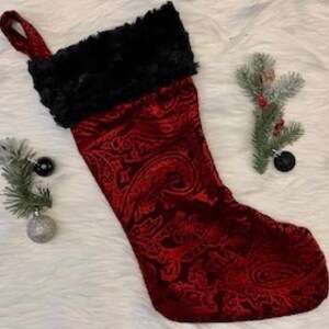 Gothic Christmas Stocking Red Velvet With Black Faux Fur Holiday Home ...