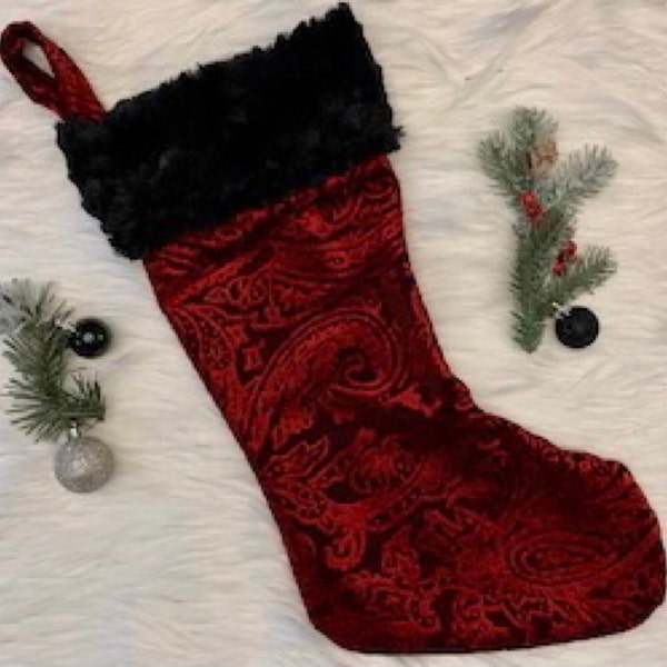 Gothic Christmas Stocking Black Velvet With Red Detailing Holiday Home ...