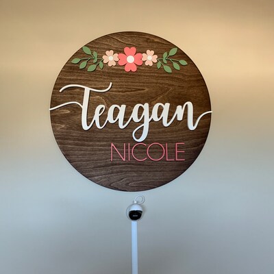 Custom Flower Name Sign 1836 Round Sign Child or Baby Name Nursery Sign ...