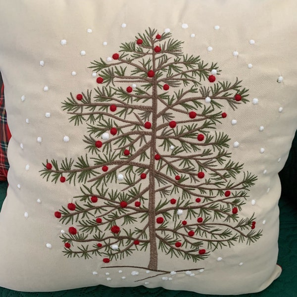 Pine Tree Christmas Pillow Covers, New Year Snowflakes Embroidered ...