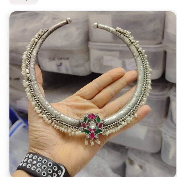 Indian Ethnic Choker Hasli Jewelry Set, Silver Oxidized Dual Tone ...