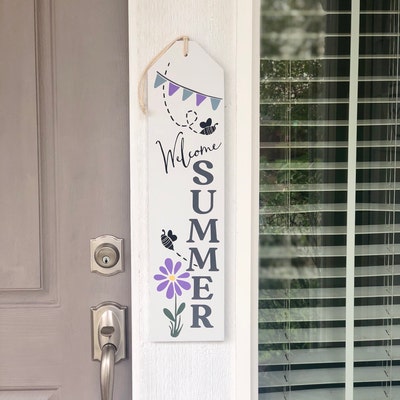 Welcome Summer Vertical Sign SVG, Home Decor Svg, Flowers Bees Bunting ...