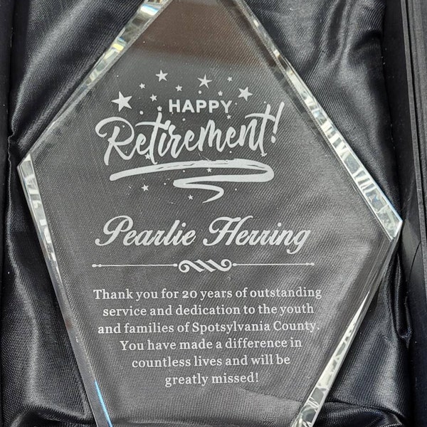 Personalized Crystal Retirement Award: Engraved Employee Gift - Etsy
