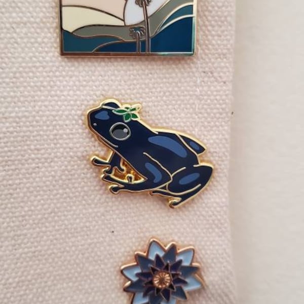 Blueberry Frog Enamel Pin, Shiny Gold Metal, Printed Details - Etsy