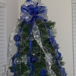 Navy Blue and Gold Christmas Tree Topper Bow Navy Blue and - Etsy