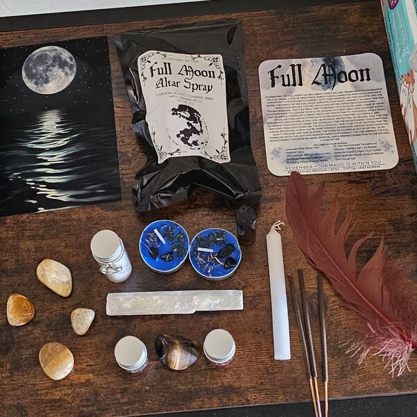 Full Moon Ritual Box | Full Moon Altar Bundle | Lavender Altar Spray, Selenite & Tiger's Eye ...