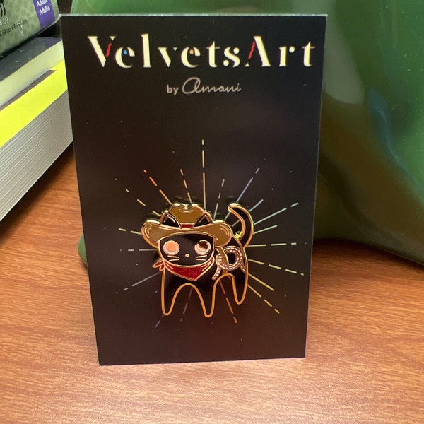 Cowboy Cat Sparkly Enamel Pin - Golden Metal - Etsy UK