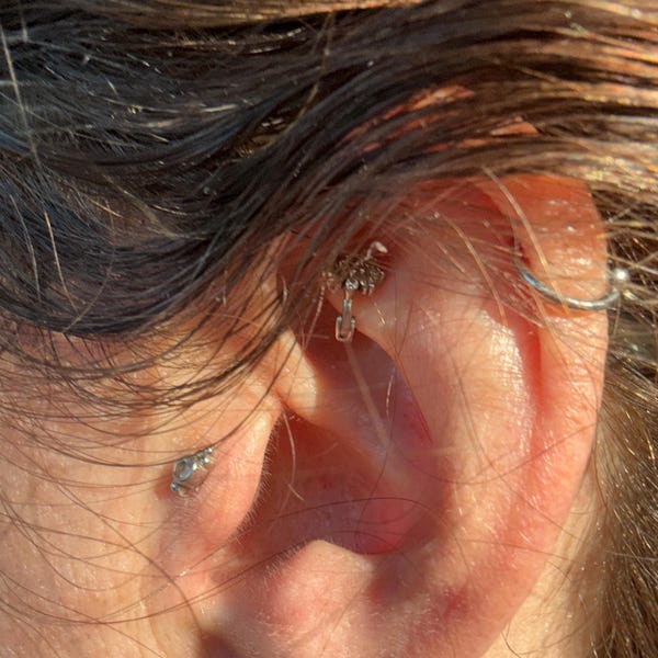 Titanium Vertical Dangle Hidden Helix Piercing, Threaded Flat Back Stud ...