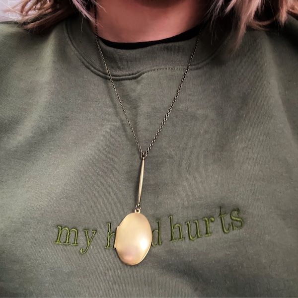 Long Locket Necklace | Simple Round Antiqued Brass Locket | Vintage ...