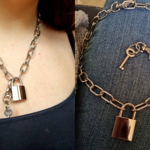 Silver Padlock Chain Necklace, Padlock Necklace, Silver Padlock, Choker ...
