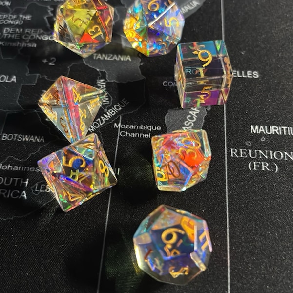 Full Dnd Dice Set | Satin Finish Dice | Rainbow Matt Glass| Dnd Gift ...