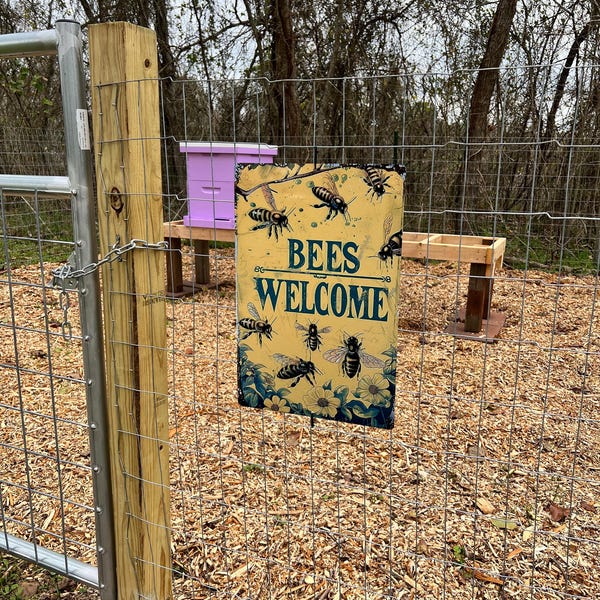 Vintage Style Metal Sign, Bees Welcome, Garden Decor, Rustic Home ...