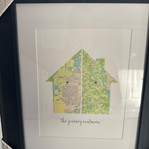 Split House Map Moving Away Gift the Journey Continues Retirement Gift ...
