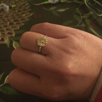 Yellow Sunflower Ring Flower Stack Ring Flower Ring Silver - Etsy