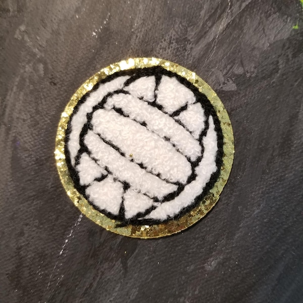 Volleyball Iron on Patch - Chenille Patch - Gold Glitter Patch - Sports ...
