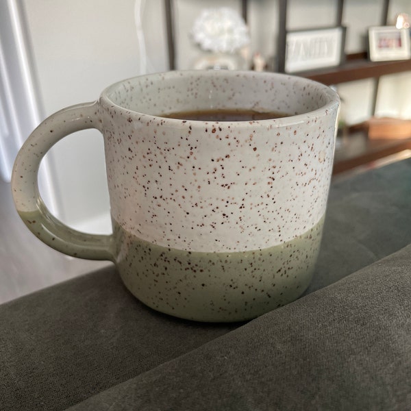 Pottery Mug, Drippy Green Mug, Wintergreen Wave, Dark Clay Mug, Green ...