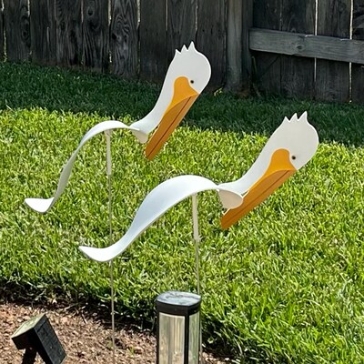 1 Large Egret Yellow Beak Bobbing Bird PVC Dancing Balancing Sculpture ...