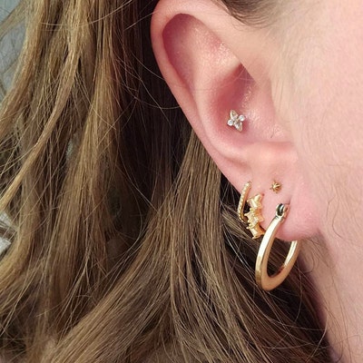 ASTM F136 Pear Star Titanium Conch Earring, Conch Labret, Internally ...