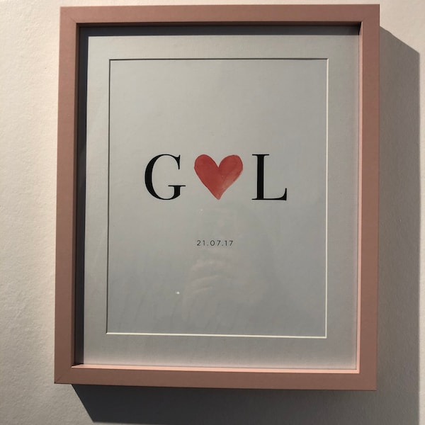 Custom Heart Print, With Personalised Initials and Date, With A4 or 5x7 ...