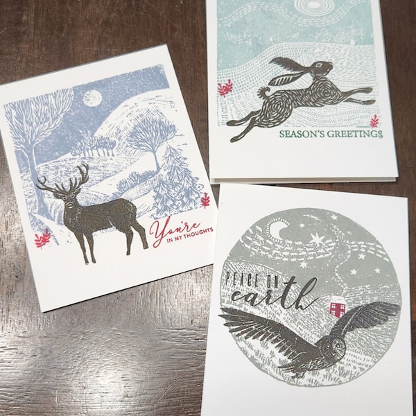 Winter Landscape and Stag Stamp, Christmas Rubber Stamp, Stag Stamp ...